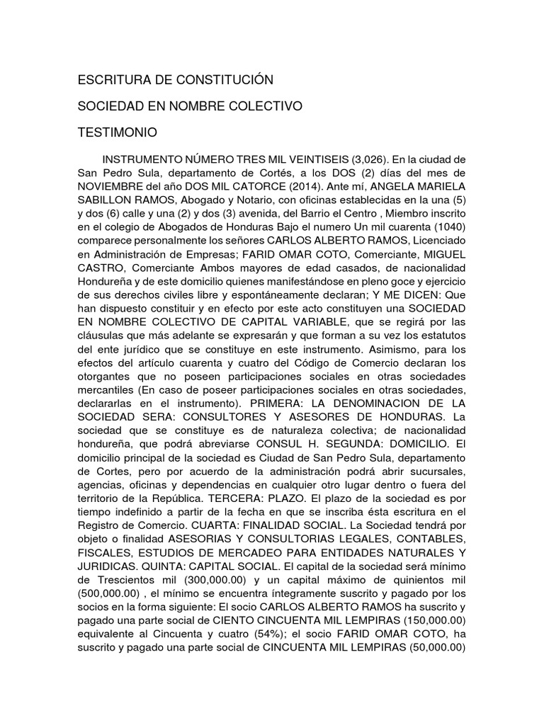 Escritura de Constitución | PDF | Honduras | Sociedad
