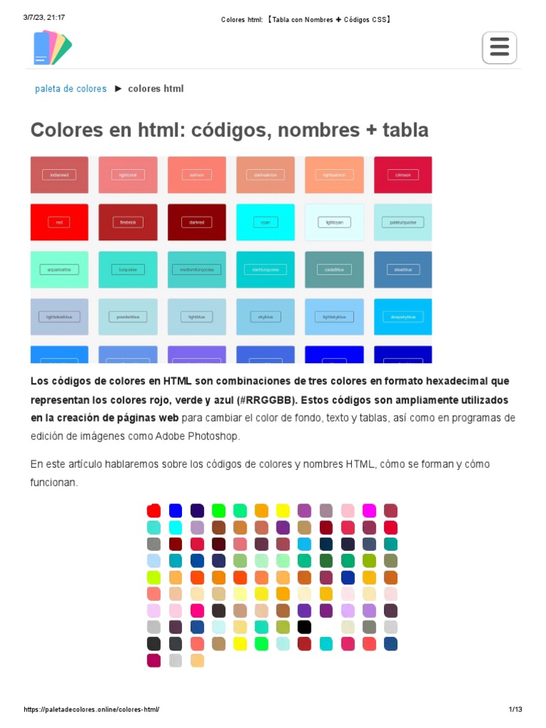 Colores html - 【Tabla con Nombres Códigos CSS】 | PDF | Color | Qualia Colores html - 【Tabla con Nombres Códigos CSS】 | PDF | Color | Qualia