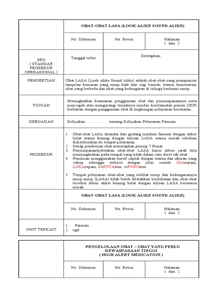 Sop Lasa Dan High Alert | PDF