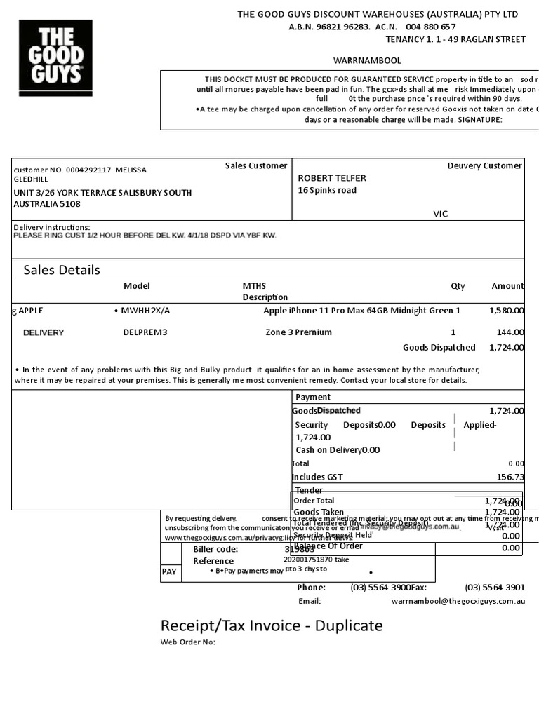 Receipt/Tax Invoice - Duplicate: Sales Details | PDF | Receipt | Money