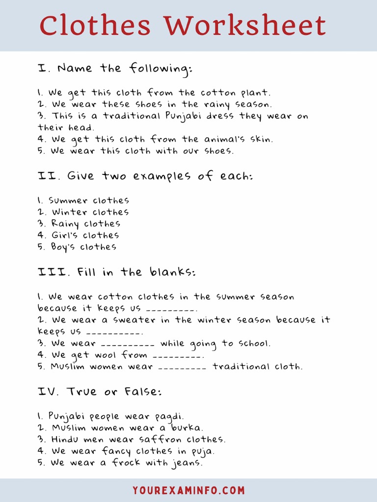 Clothes Worksheet | PDF