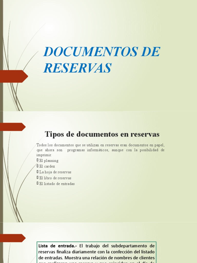 Documentos y Formatos Que Se Utiliza en El Área de Reservas | PDF | Finanzas y dinero