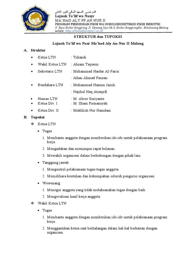 STRUKTUR Dan TUPOKSI LTN 2022 | PDF