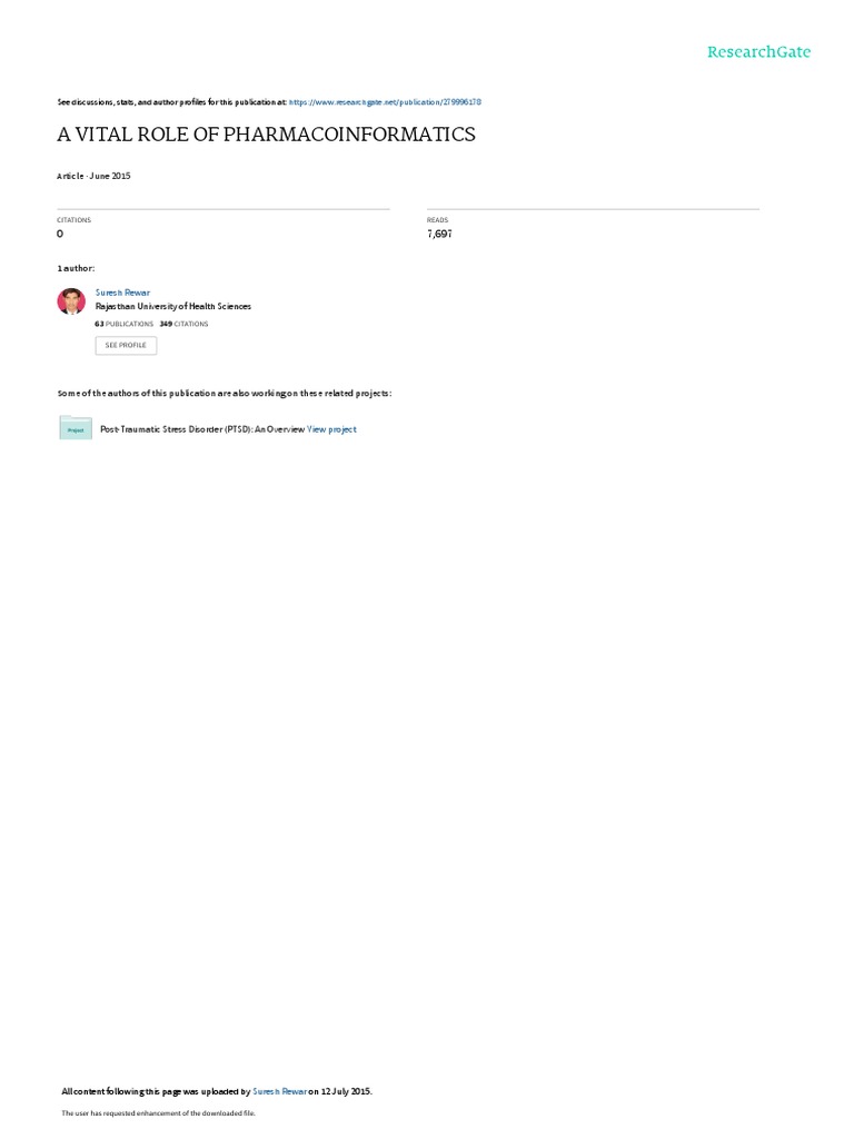 A Vital Role of Pharmacoinformatics | PDF | Bioinformatics | Nucleic ...