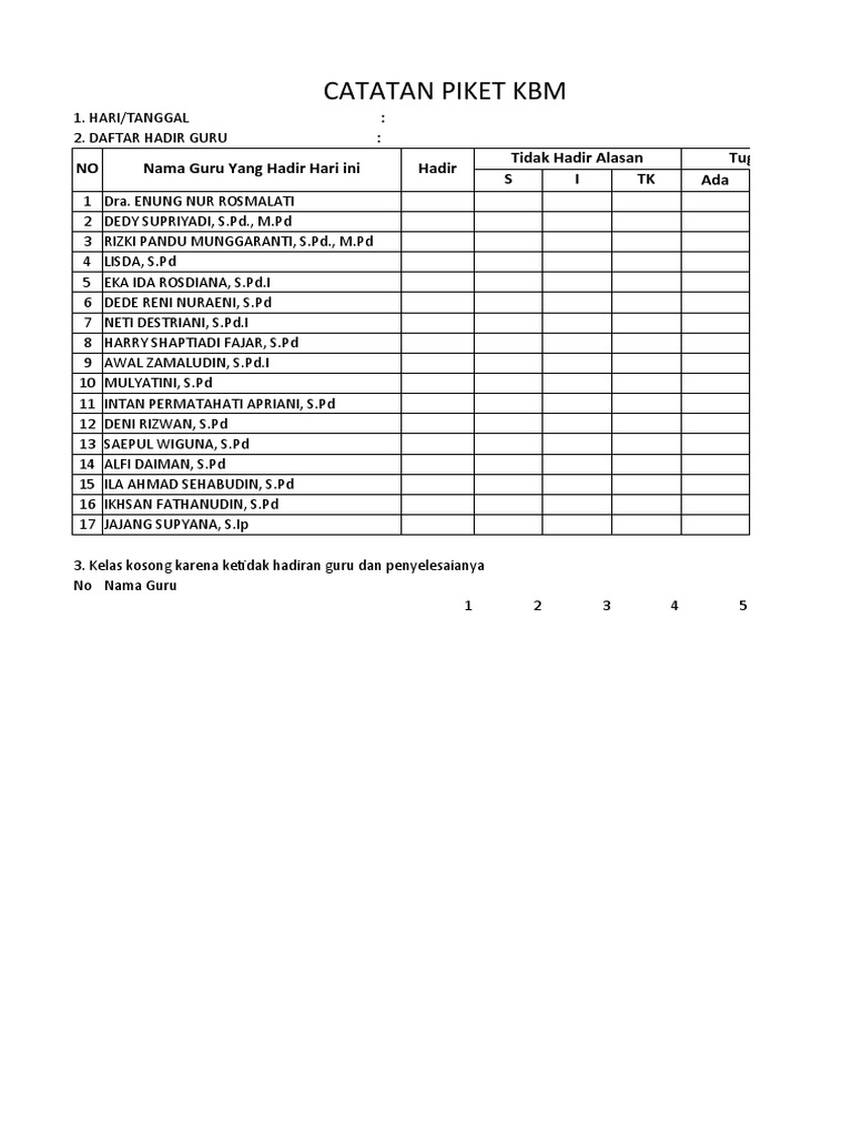 Catatan Piket KBM | PDF