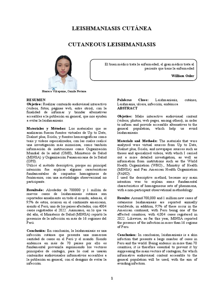 Huaraca Vilcapoma Camila - Leishmaniasis (Final) | PDF | Leishmania ... Huaraca Vilcapoma Camila - Leishmaniasis (Final) | PDF | Leishmania ...