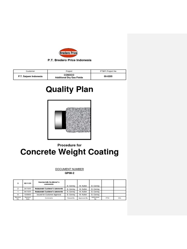 CP07 - Procedure For Concrate Weight Coating | PDF | Concrete | Pipe (Fluid Conveyance)