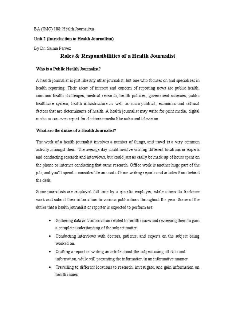 2.2 Roles & Responsibilities of A Health Journalist | PDF ...