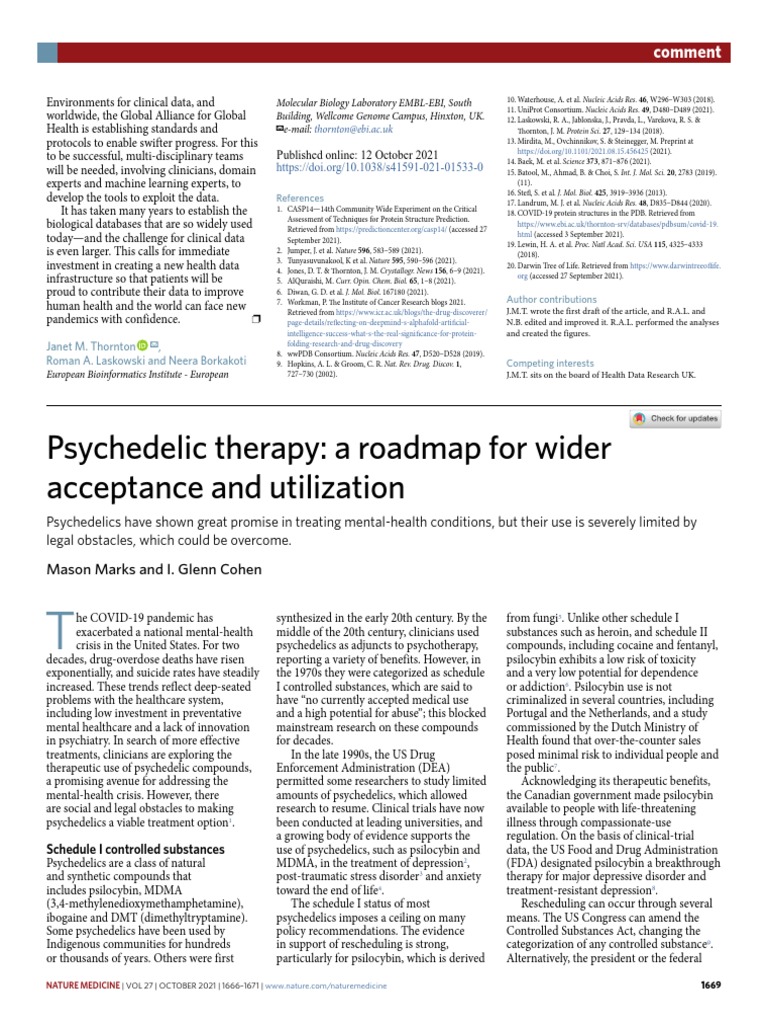 Psychedelic Therapy: A Roadmap For Wider Acceptance and Utilization ...