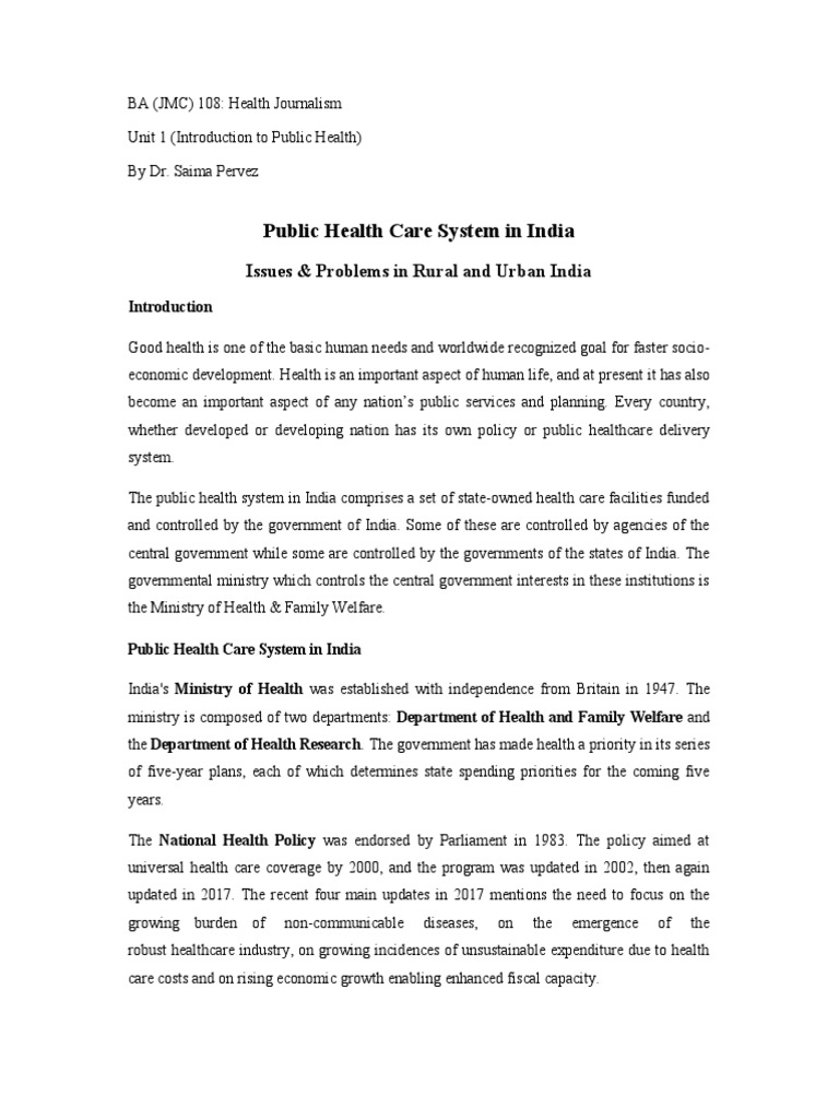 Public Health Care System in India | PDF | Public Health | Health Care