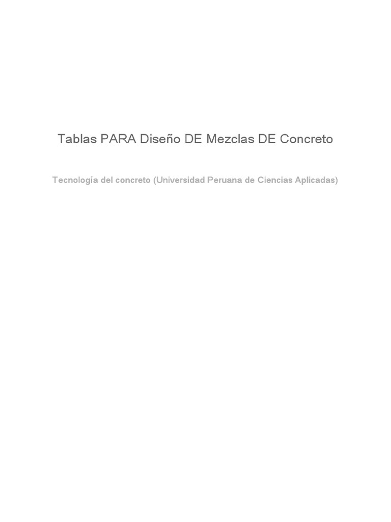 Tablas para Diseno de Mezclas de Concreto | PDF | Hormigón | Materiales