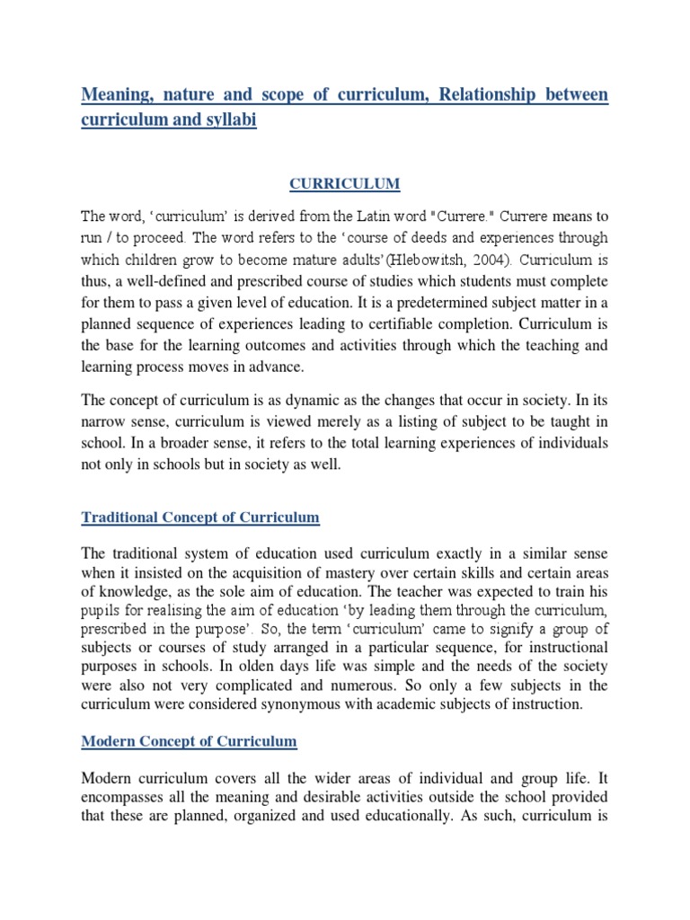 Nature and Scope of Curriculum Explained | PDF | Curriculum ...