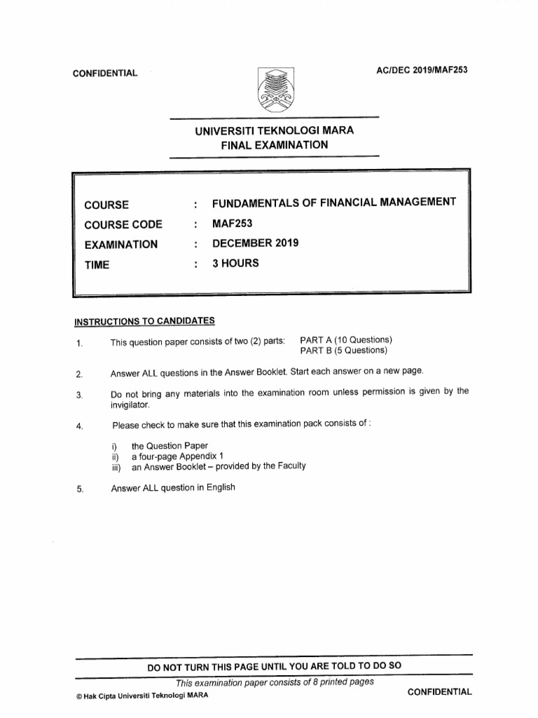Maf253 Q Dec 2019 | PDF | Interest | Cost Of Capital