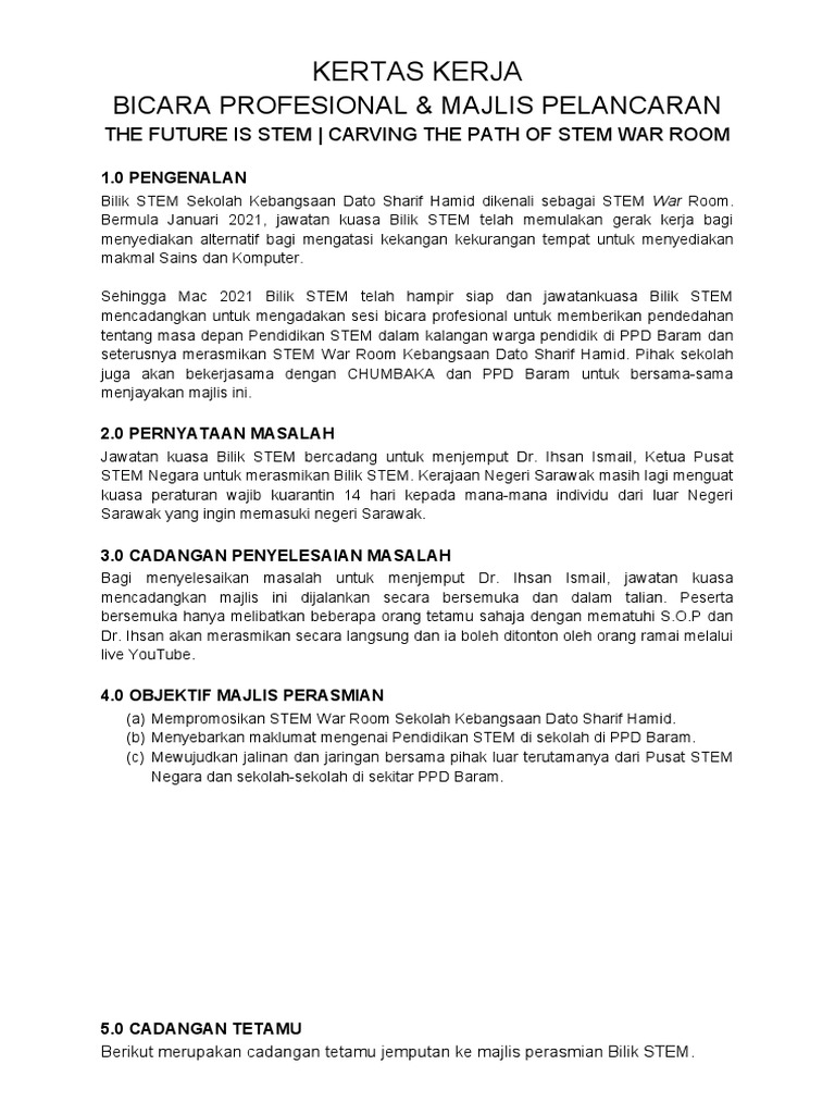 Kertas Kerja Majlis Pelancaran Bilik Stem | PDF
