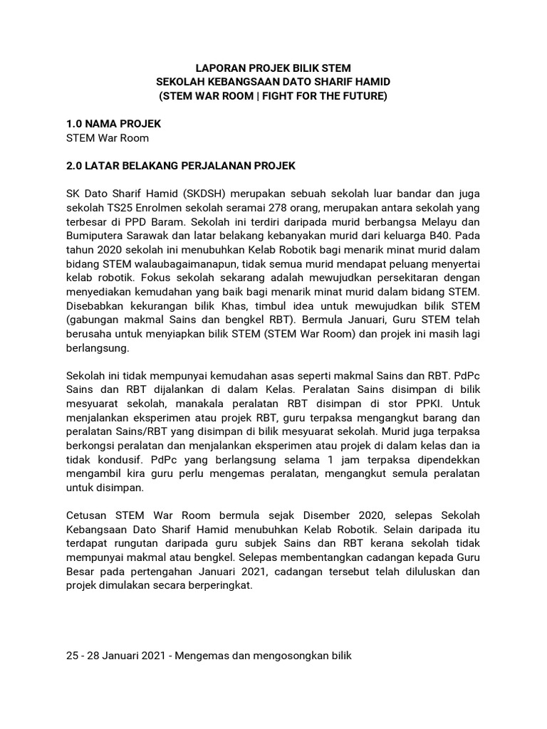 Laporan Penyediaan Bilik Stem SK Dato Sharif Hamid | PDF