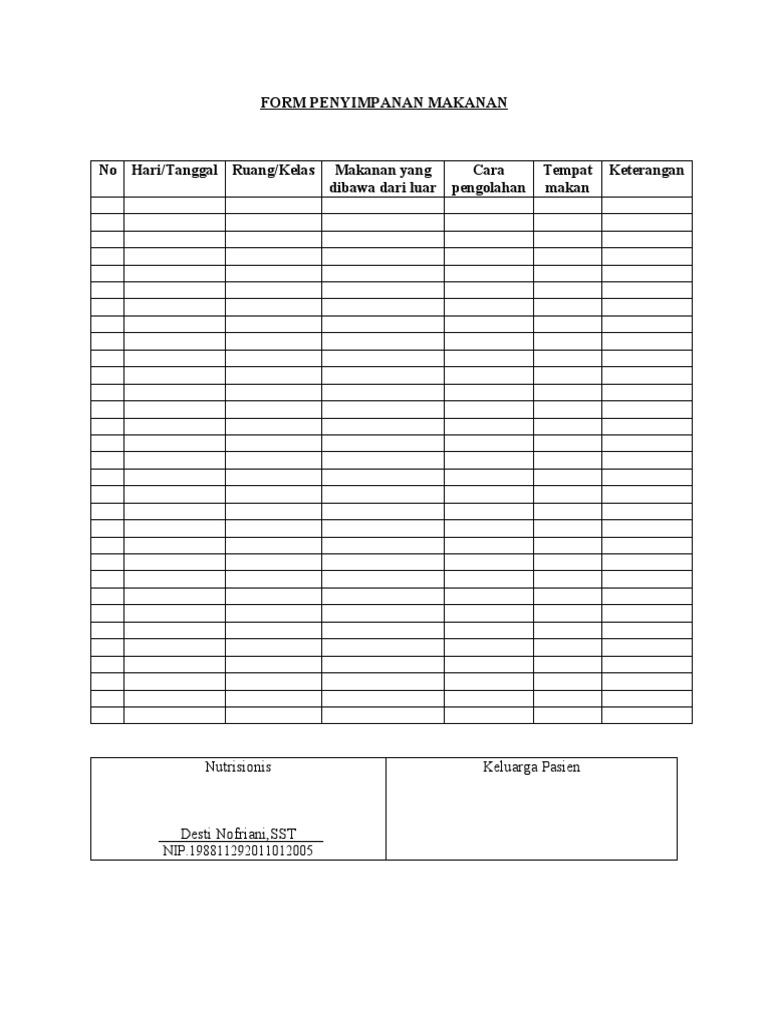 Form Penyimpanan Makanan | PDF