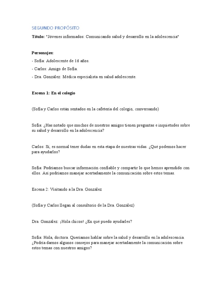 Segundo Propósito Guion | PDF | Adolescencia