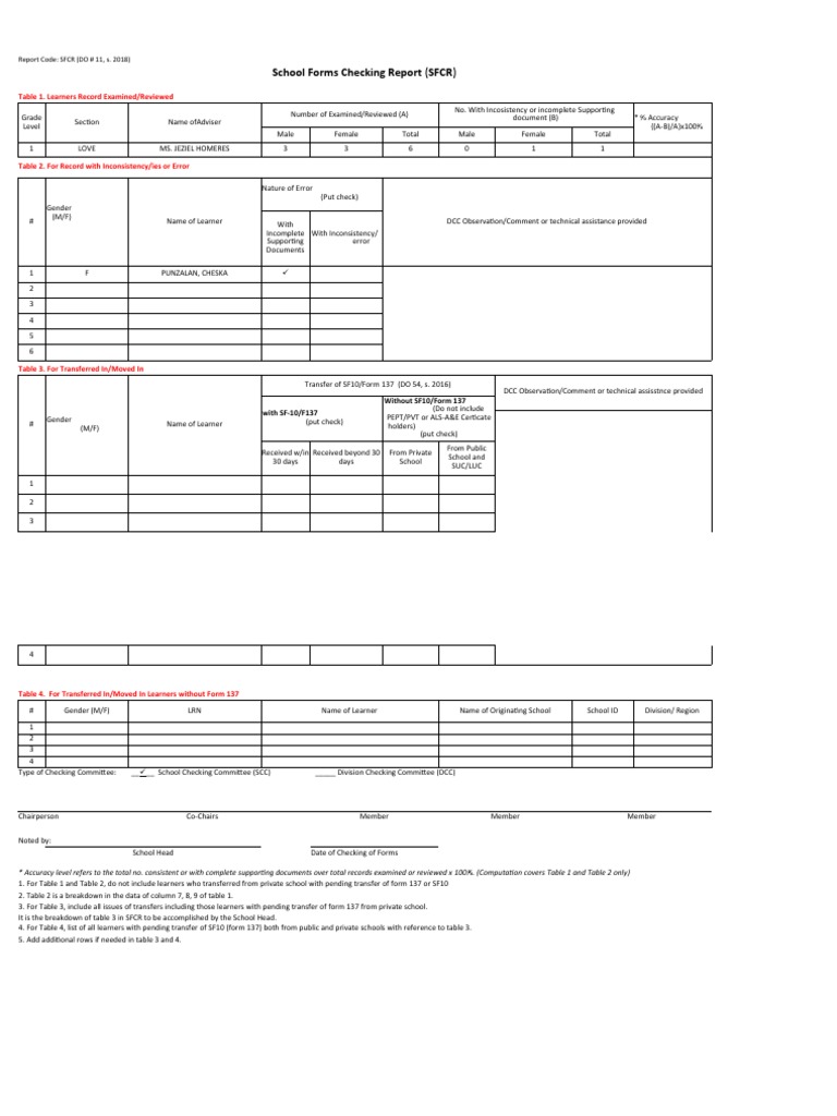 School Forms Checking Report Summary | PDF | Computing | Data Management