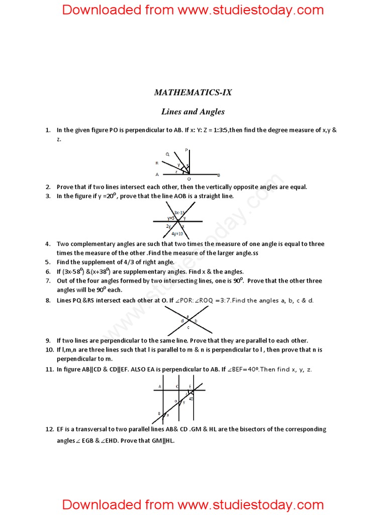 CBSE Class 9 Lines and Angles Assignment 6 | Download Free PDF ...