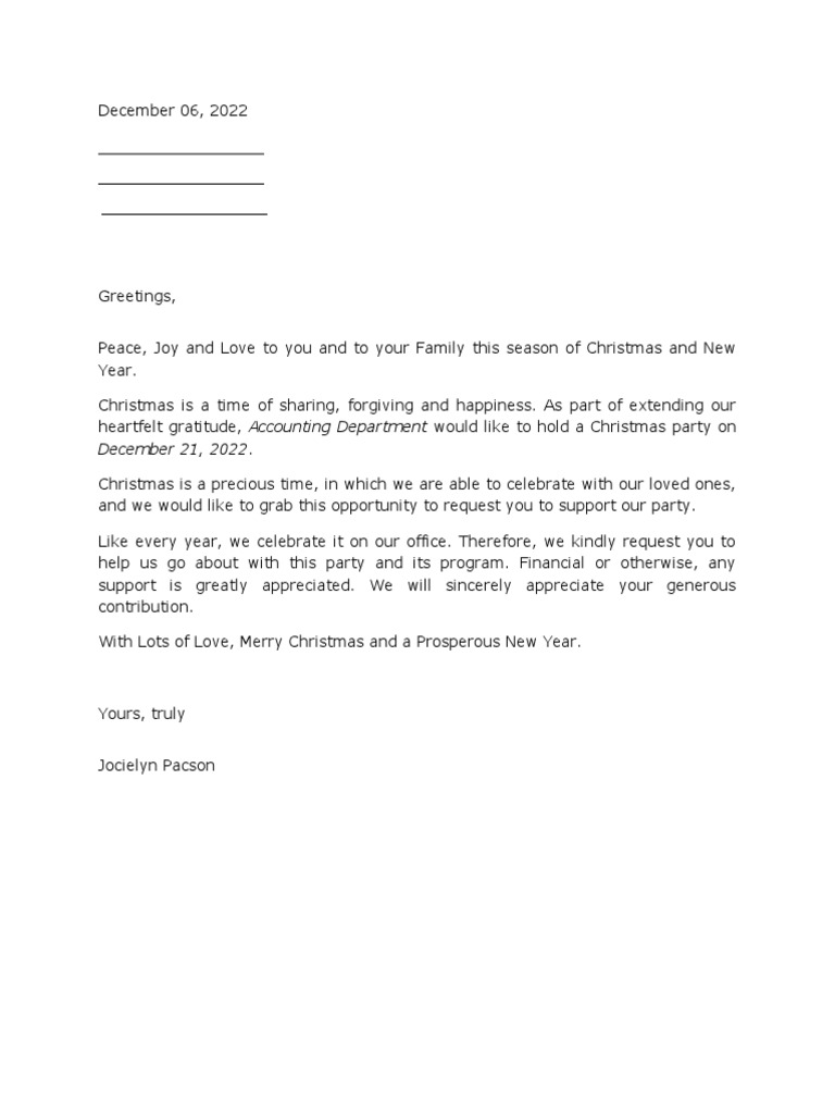 Christmas Party Solicitation Letter | PDF