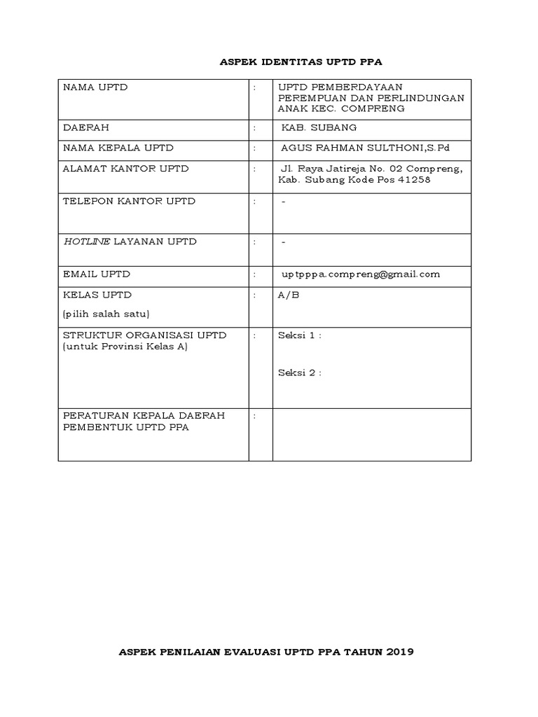 Instrumen Penilaian Uptd Ppa Compreng | PDF