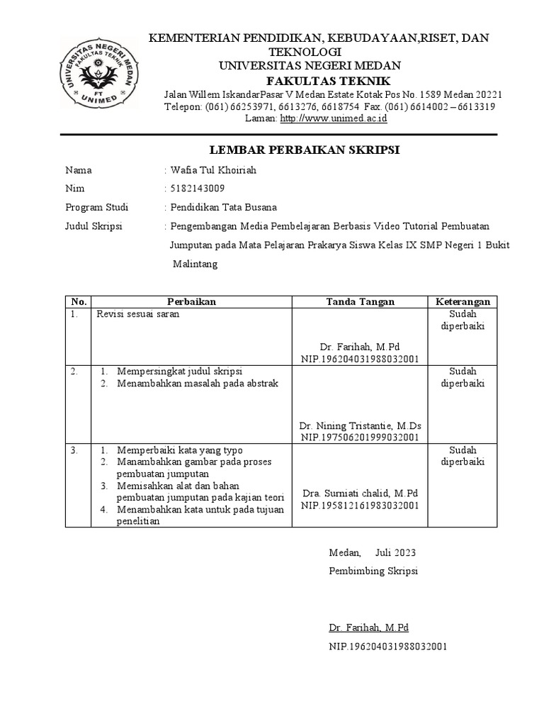 Lembar Perbaikan Skripsi 222 | PDF