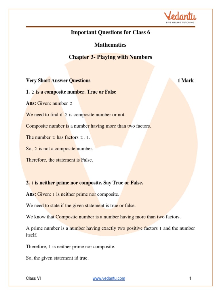 CBSE Class 6 Maths Chapter 3 - Playing With Numbers Important Questions ...