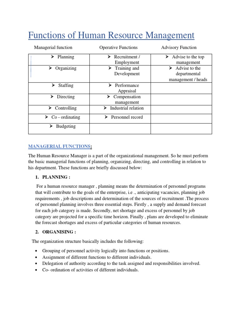 Functions of Human Resource Management | PDF | Employment | Human Resources