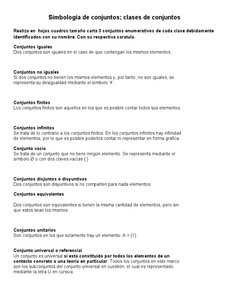 Simbología de Conjuntos Hoja de Trabajo. | PDF