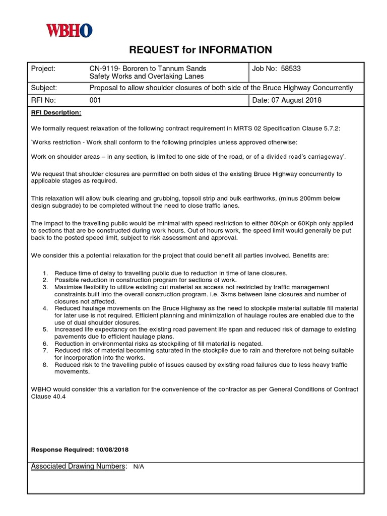 RFI 001 - Dual Closure of Shoulders | PDF | Road | Traffic