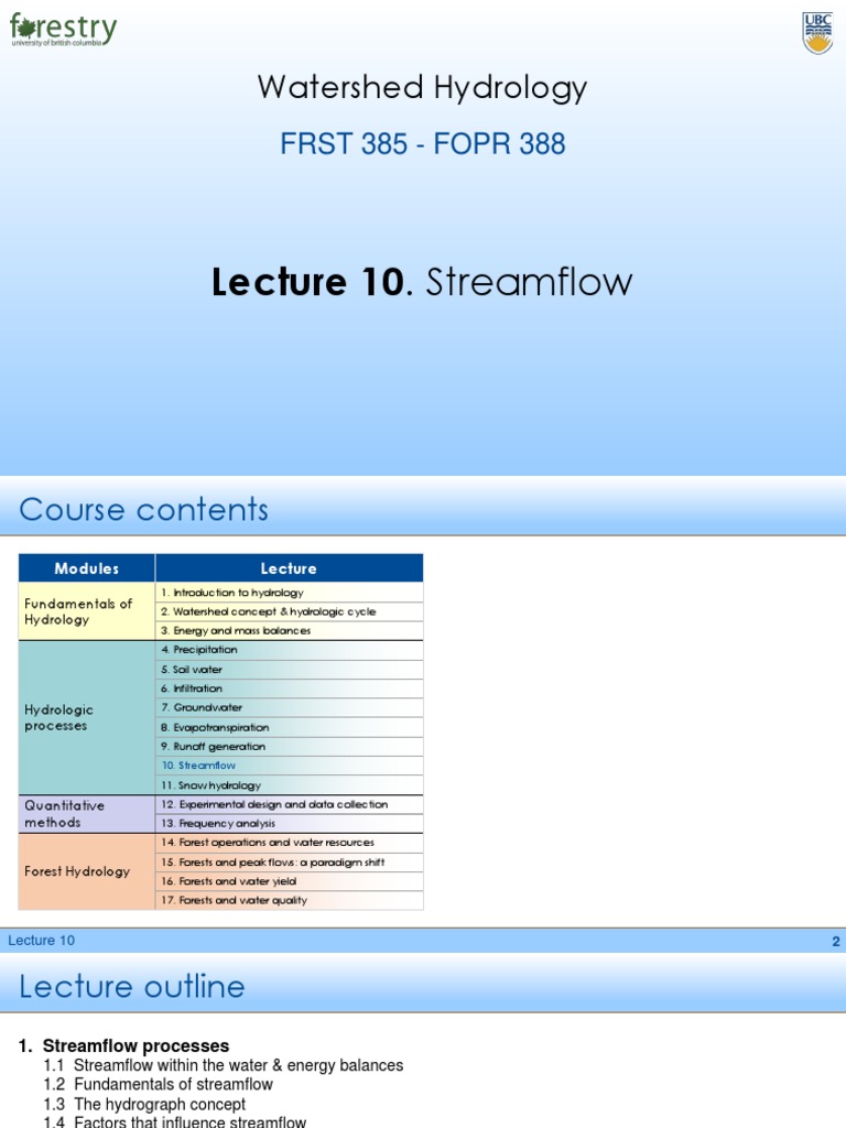 Lecture 10 Streamflow | PDF | Hydrology | Discharge (Hydrology)