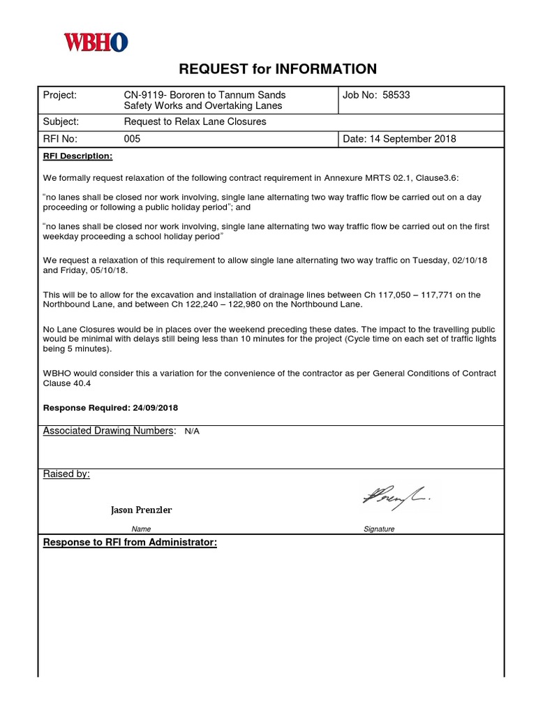 RFI 005 - Lane Closure Relaxation | PDF | Computers | Technology & Engineering