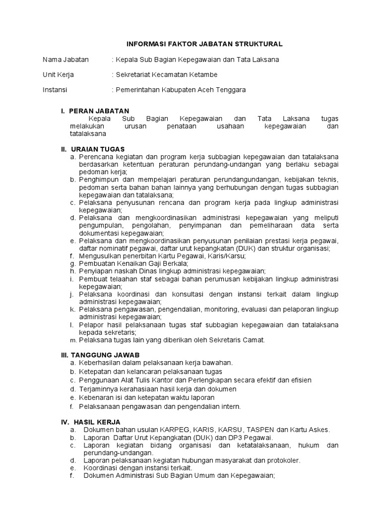 IFJ Kepala Sub Bagian Kepegawaian Dan Tata | PDF