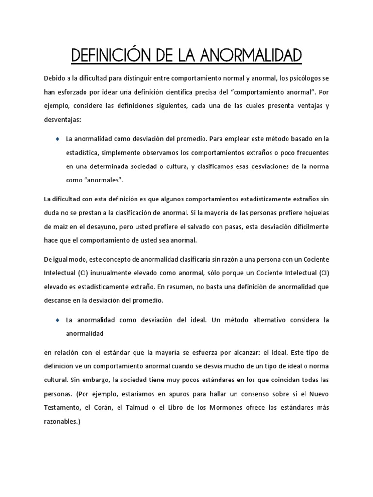 Definición de La Anormalidad Arreglado | PDF | Comportamiento ...