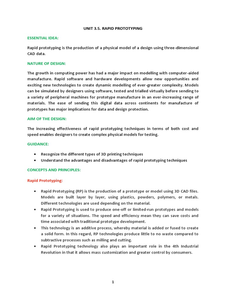 Overview of Rapid Prototyping Techniques | PDF | 3 D Printing ...