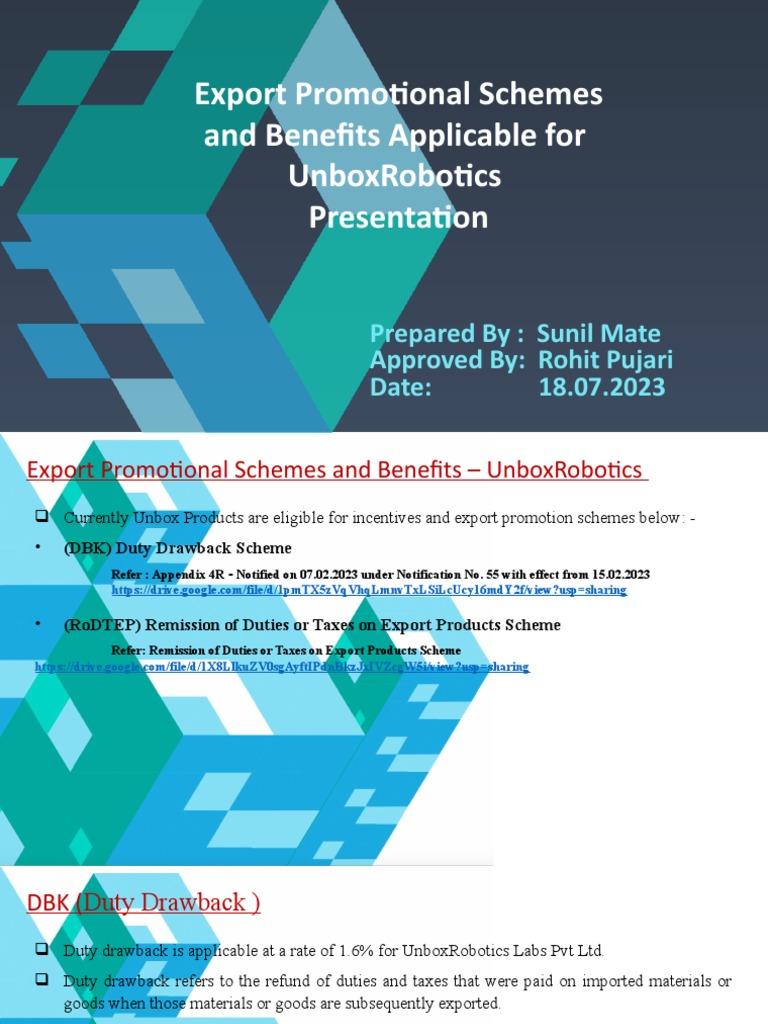 Export Promotional Schemes and Benefits Applicable For UnboxRobotics ...