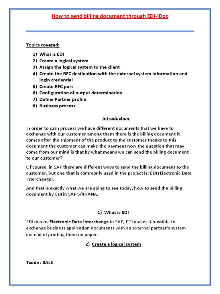 How To Send Biiling Document Through Edi Idoc PDF | PDF | Electronic ...