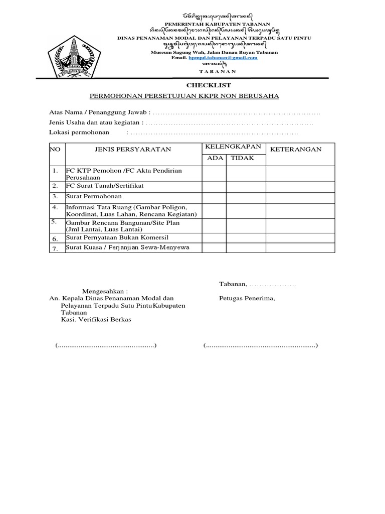 Form KKPR Non Berusaha | PDF