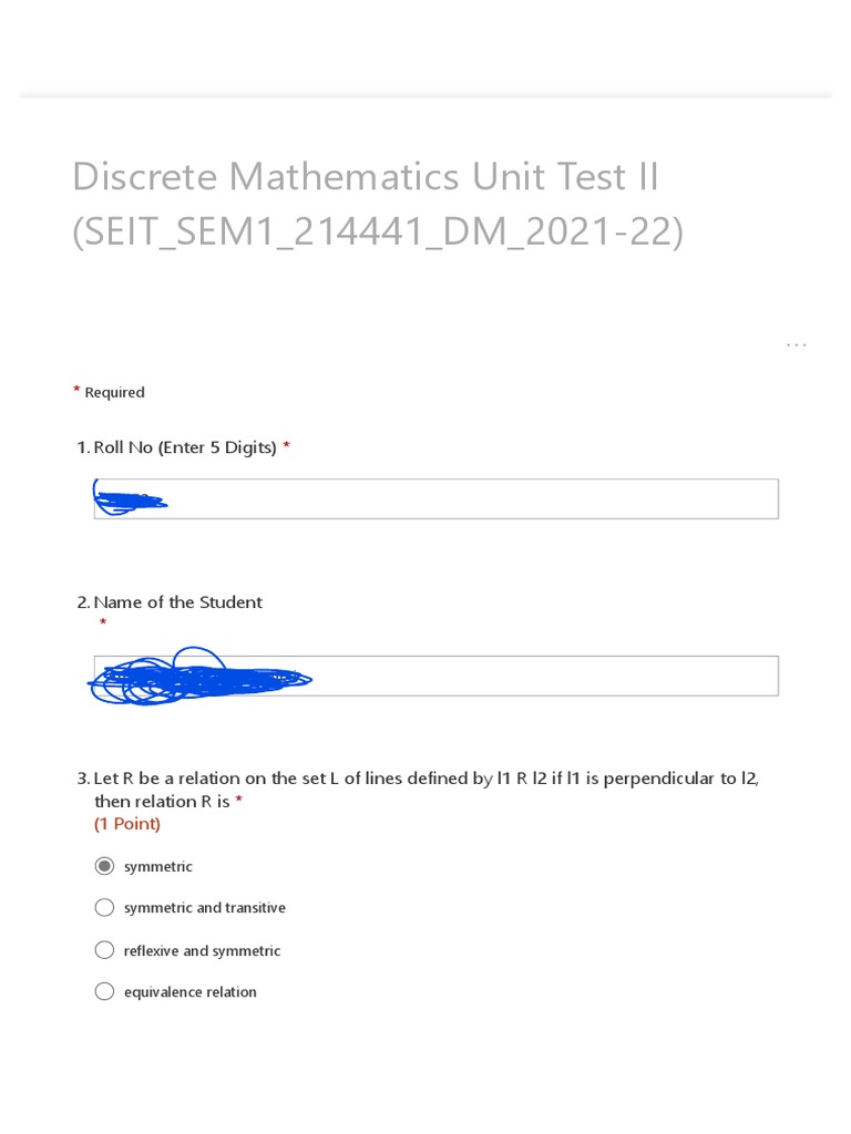 Discrete Mathematics Unit Test II (SEIT SEM1 214441 DM 2021-22) | PDF ...