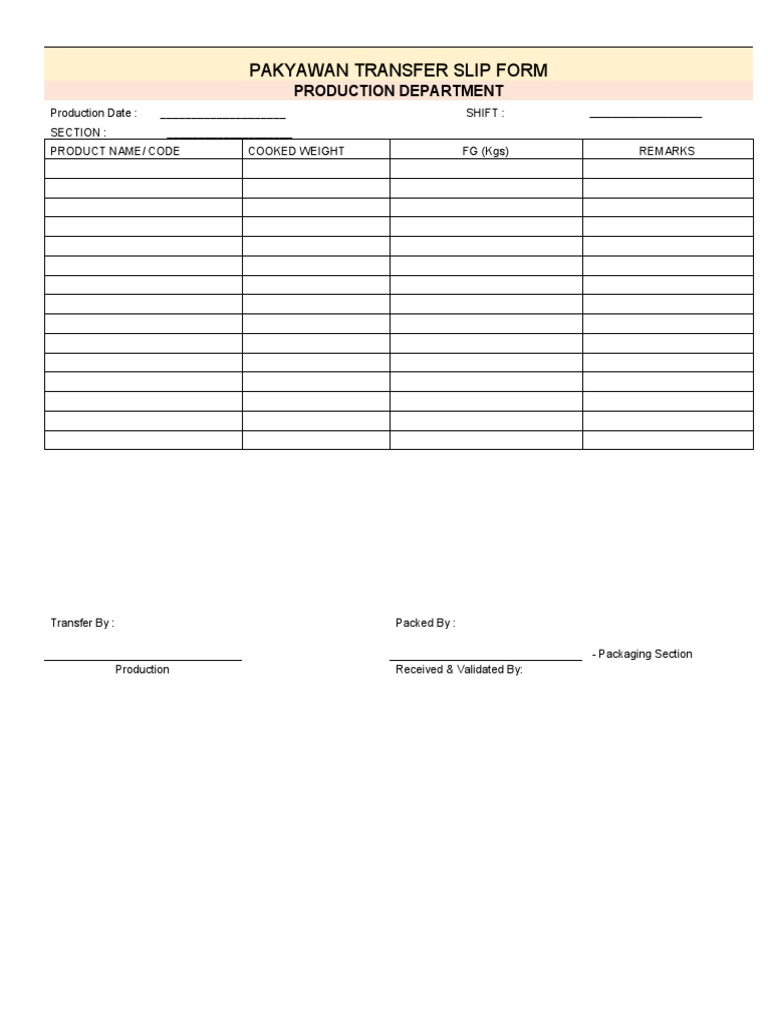 Pakyawan Transfer Slip Form | PDF | Finance & Money Management