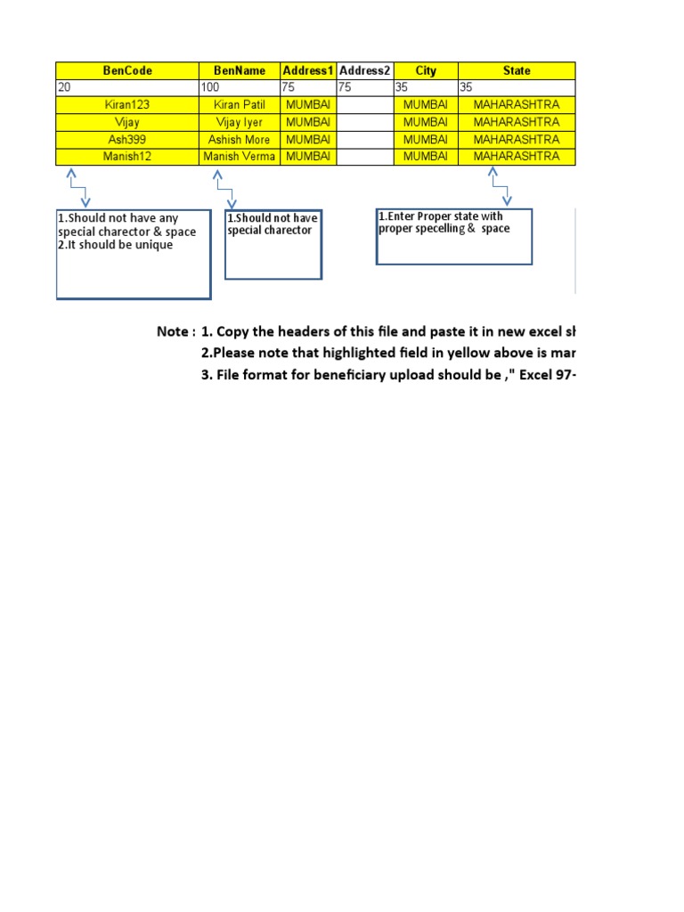 Beneficiary Registration File Format | PDF | Microsoft Excel | Computing