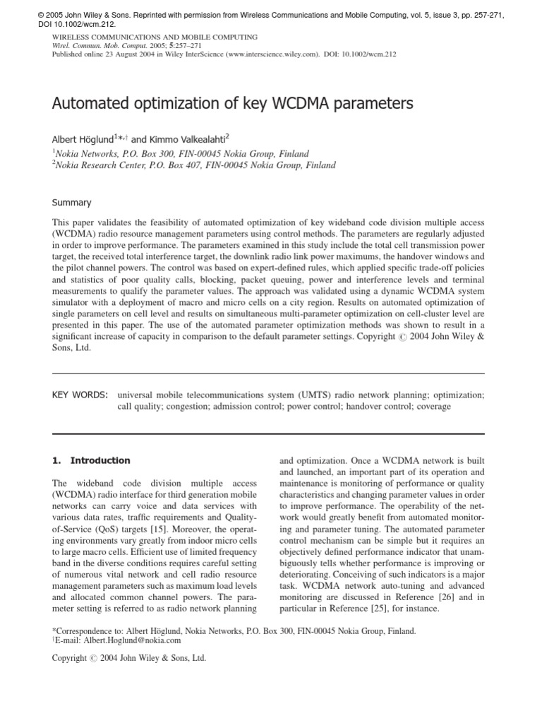 Automated Optimization of Key WCDMA Parameters | PDF | Mathematical Optimization | Quality Of ...