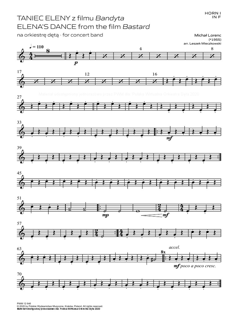 Taniec Eleny - Instrumenty Dęte Blaszane - Pwod2020 | PDF