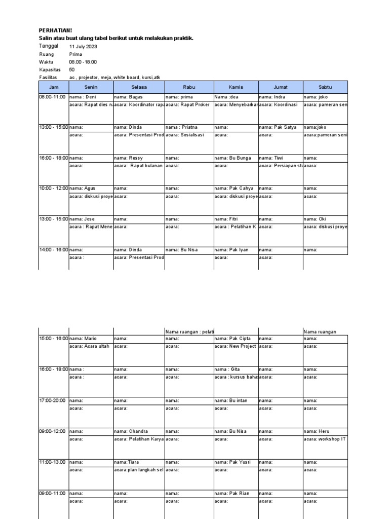 Sesi 2 - Template Penjadwalan Ruangan | PDF