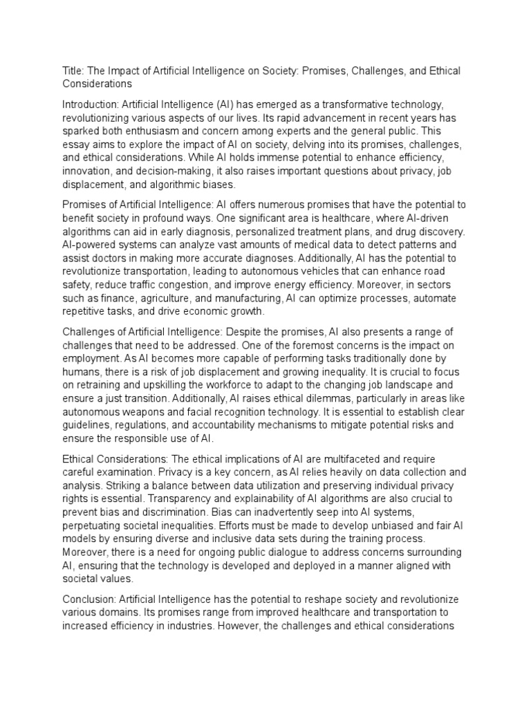 The Impact of Artificial Intelligence On Society | PDF | Artificial ...