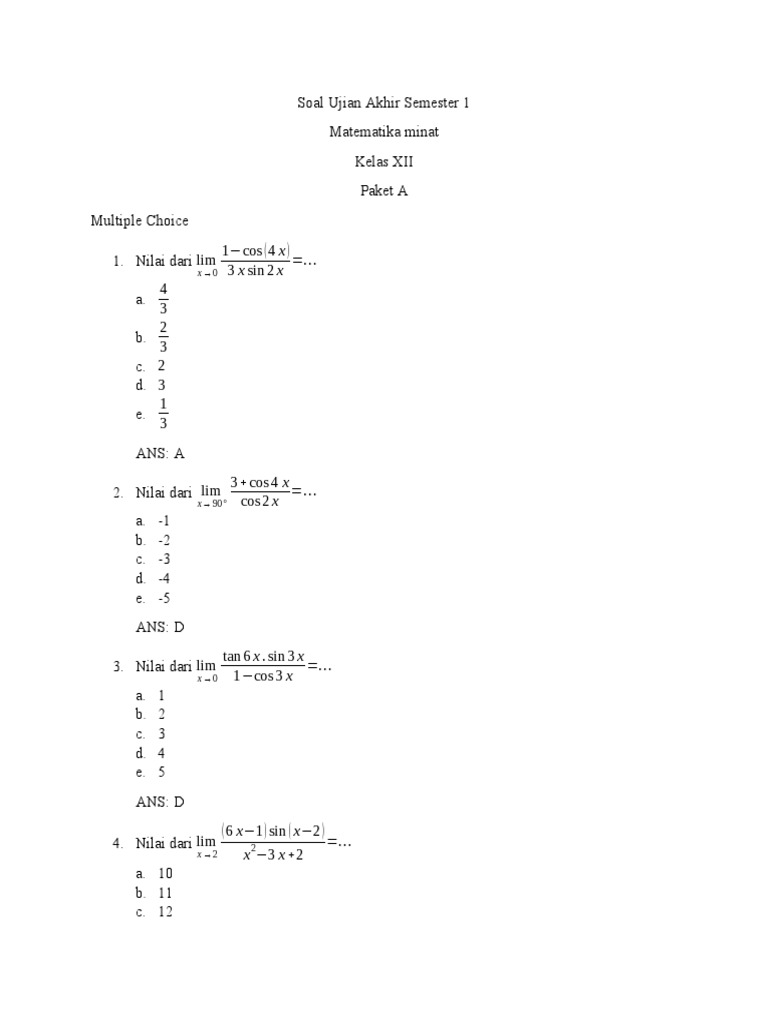 Matematika Minat - XII - Paket A | PDF