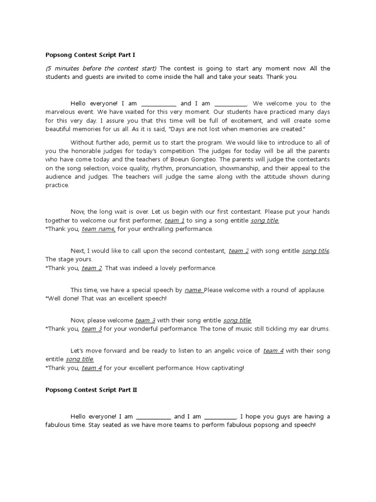 Popsong Contest Script | PDF