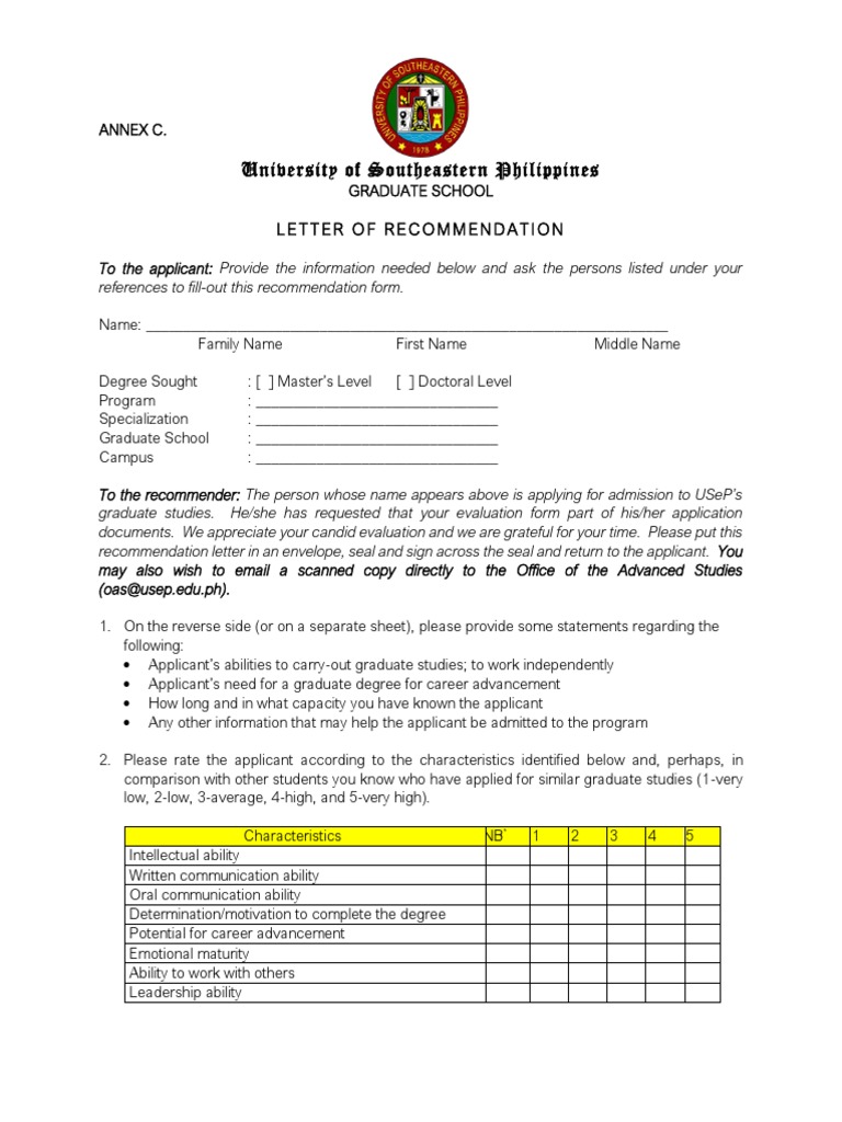 Graduate Program Recommendation Form | PDF | Postgraduate Education | Cognition