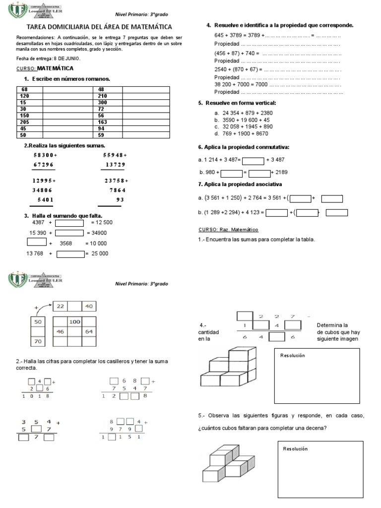 Ib - 3 Tarea Domi. Matematica. | PDF
