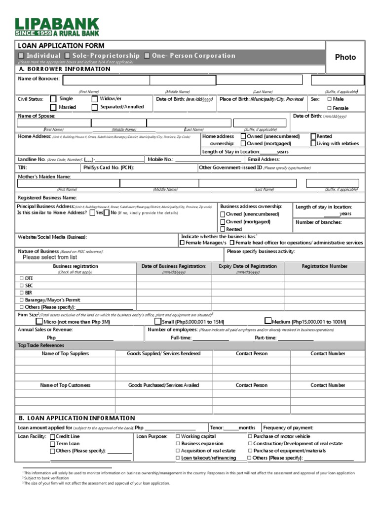 Application Form | PDF | Banks | Loans